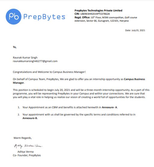 #prepbytes #cbm | Raunak kumar Singh #prepbytes #cbm | Raunak kumar Singh