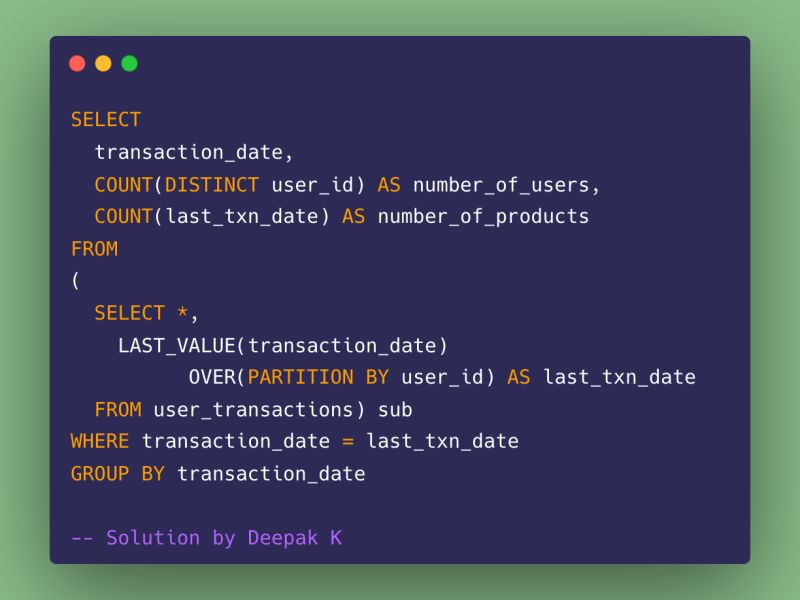 Deepak K on LinkedIn: #sql #interview #data #datascience #analytics ... Deepak K on LinkedIn: #sql #interview #data #datascience #analytics ...
