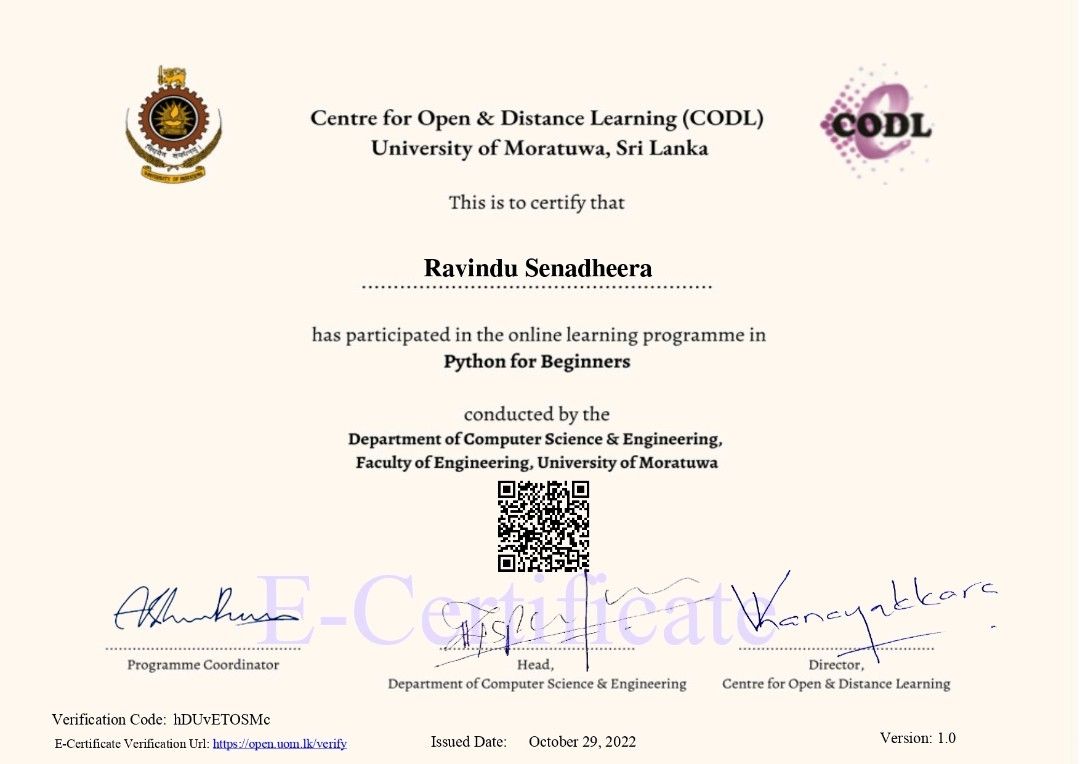Ravindu Senadheera on LinkedIn: #uom #python Ravindu Senadheera on LinkedIn: #uom #python