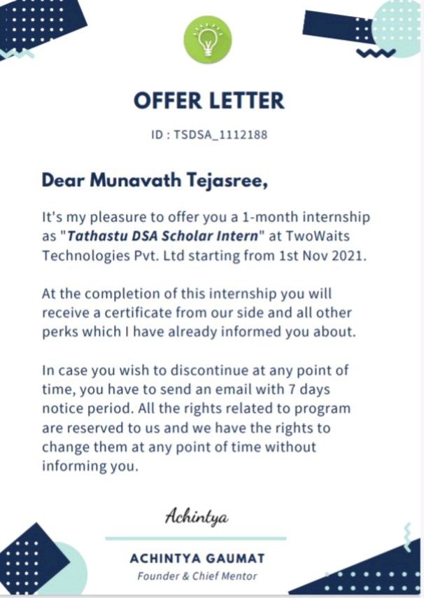 Tejasree Munavath on LinkedIn: I'm happy to share that I got an offer ... Tejasree Munavath on LinkedIn: I'm happy to share that I got an offer ...