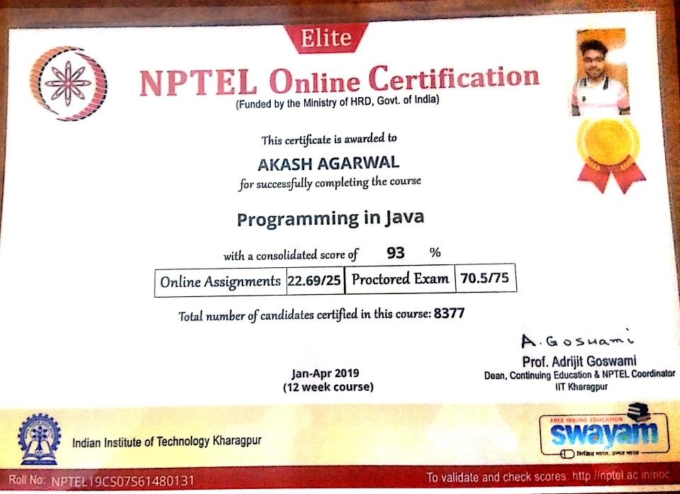Akash Agarwal on LinkedIn: #nptel #java #exam Akash Agarwal on LinkedIn: #nptel #java #exam