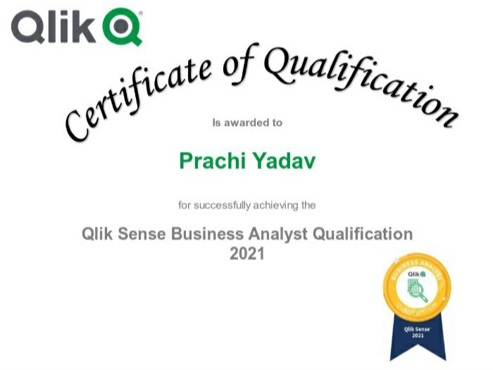 Prachi Yadav on LinkedIn: Qlik Sense Business Analyst๐ - Certificate of ... Prachi Yadav on LinkedIn: Qlik Sense Business Analyst๐ - Certificate of ...