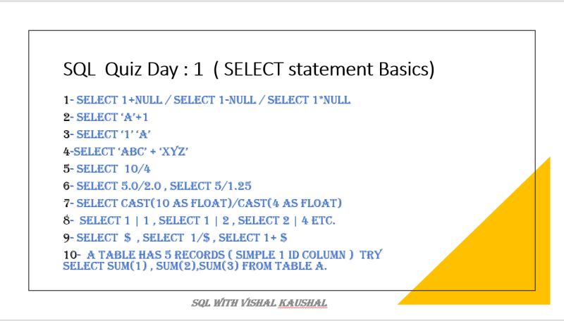 Vishal Kaushal on LinkedIn: #day1 #sqlquestions #sql #dataanalytics # ... Vishal Kaushal on LinkedIn: #day1 #sqlquestions #sql #dataanalytics # ...