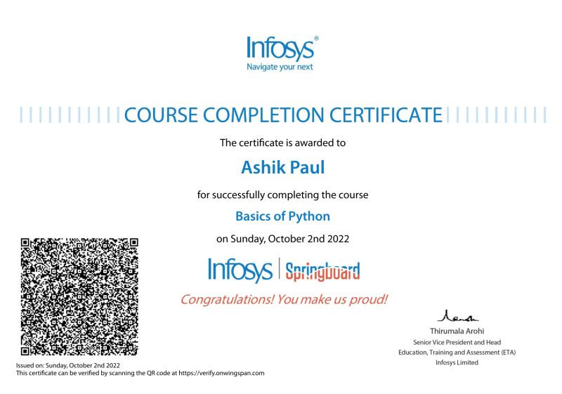 #infosysspringboard #python #infosys | Ashik Paul #infosysspringboard #python #infosys | Ashik Paul