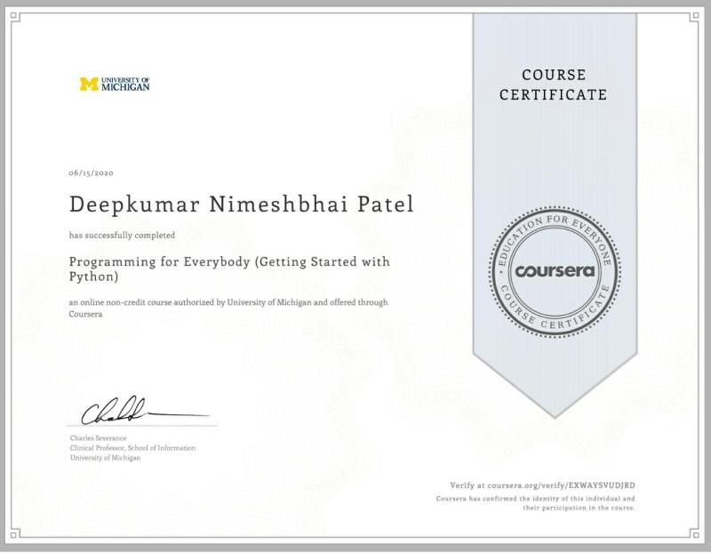 #coursera #pythonprogramming #universityofmichigan | Deep Patel #coursera #pythonprogramming #universityofmichigan | Deep Patel