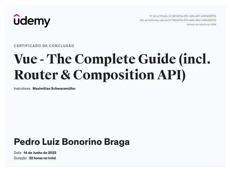 Pedro Luiz Bonorino on LinkedIn: #vue #vuejs #certificado #curso # ... Pedro Luiz Bonorino on LinkedIn: #vue #vuejs #certificado #curso # ...