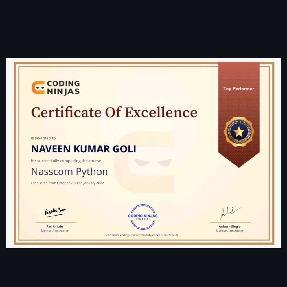 Naveen Kumar on LinkedIn: #thankyou #python #codingninjas Naveen Kumar on LinkedIn: #thankyou #python #codingninjas