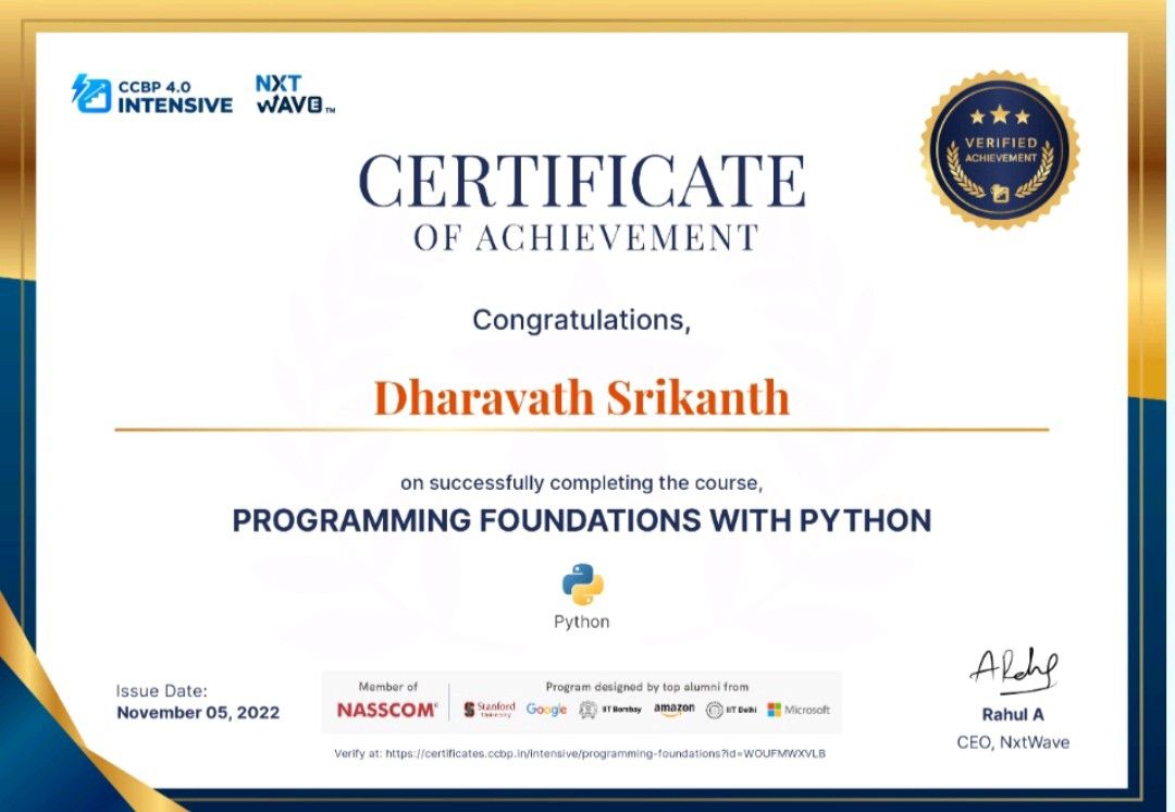 Dharavath Srikanth on LinkedIn: #nxtwave #ccbp #pythonprogramming #python Dharavath Srikanth on LinkedIn: #nxtwave #ccbp #pythonprogramming #python