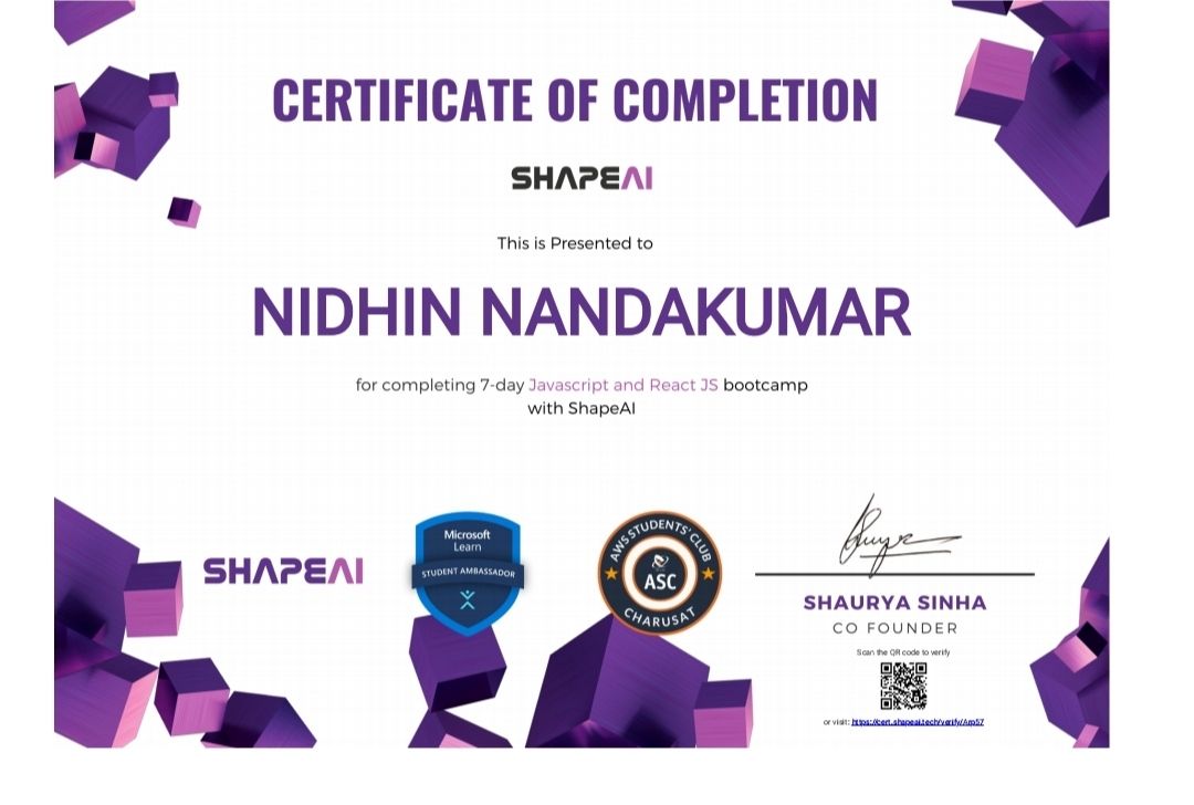 Nidhin Nandakumar on LinkedIn: #javascript #reactjs #bootcampgraduate Nidhin Nandakumar on LinkedIn: #javascript #reactjs #bootcampgraduate