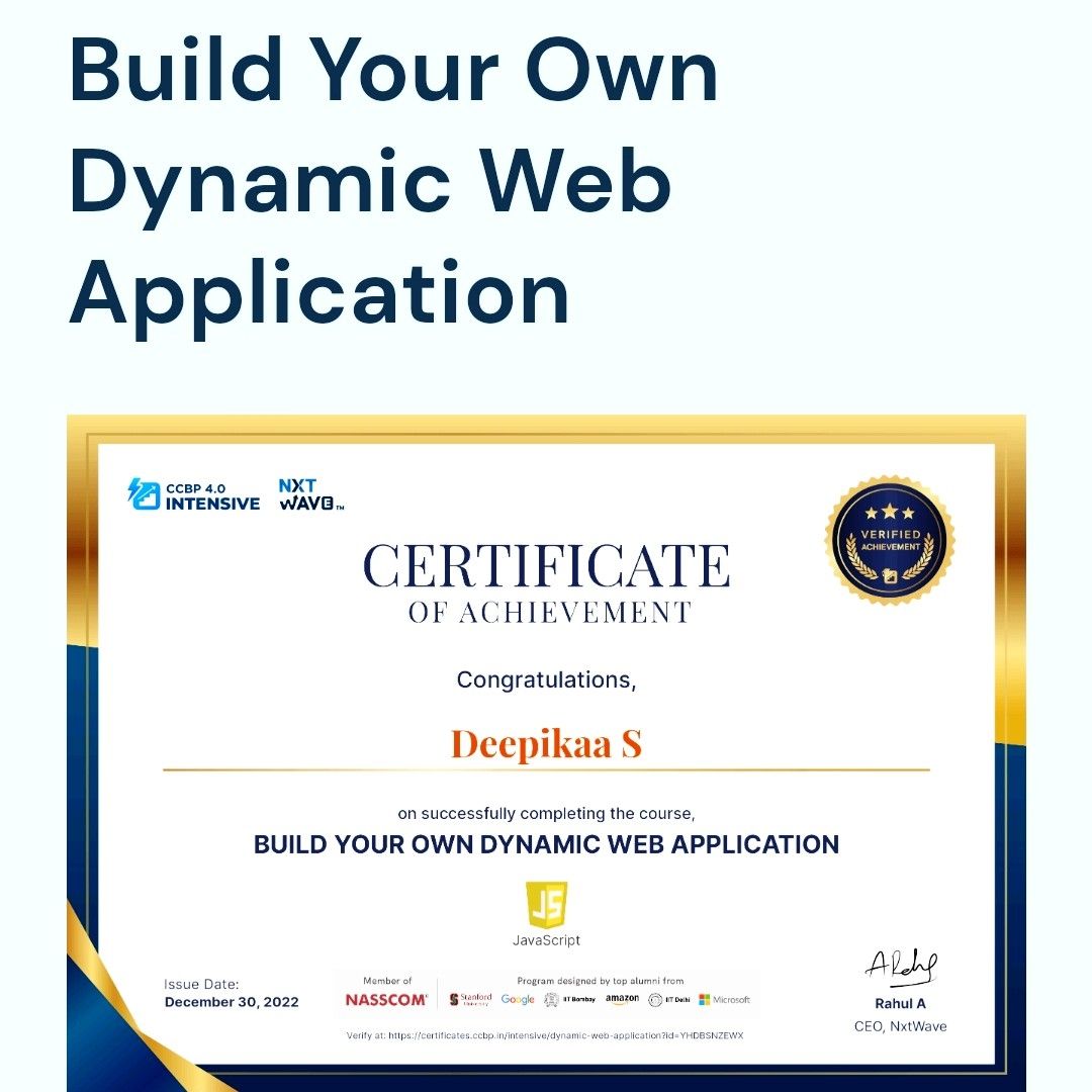 Deepikaa S on LinkedIn: #ccbp #nxtwave #javascriptdeveloper # ... Deepikaa S on LinkedIn: #ccbp #nxtwave #javascriptdeveloper # ...