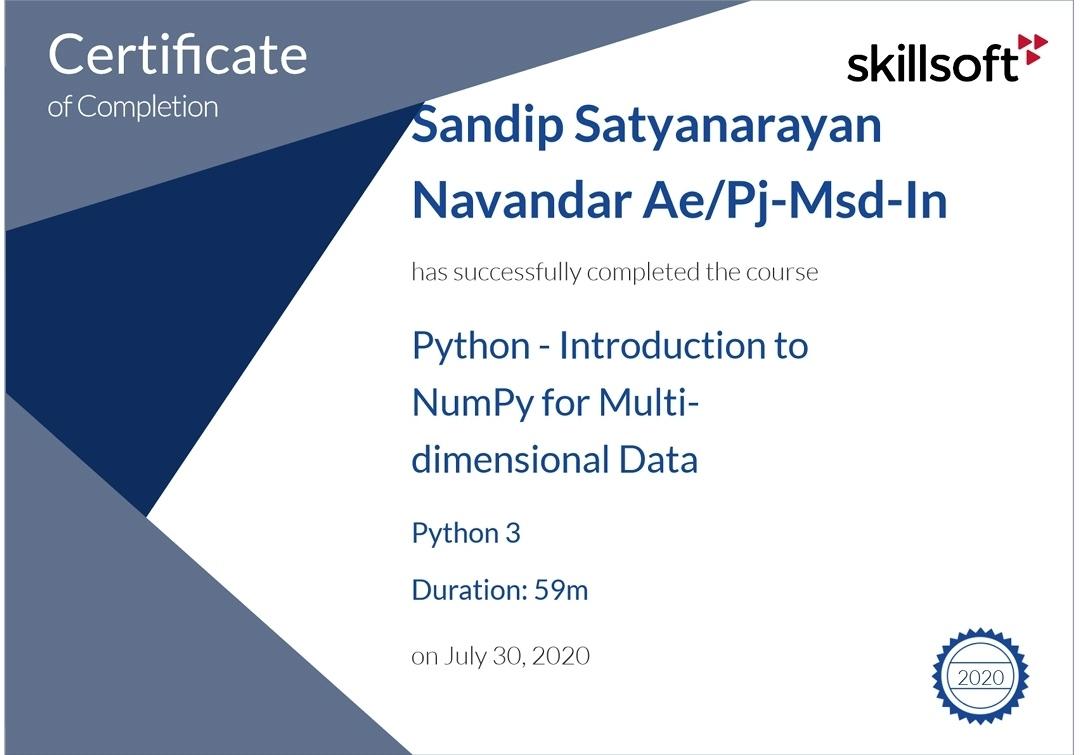 Sandip Navandar on LinkedIn: #python3 #numpy #percipio #skillsoft # ... Sandip Navandar on LinkedIn: #python3 #numpy #percipio #skillsoft # ...