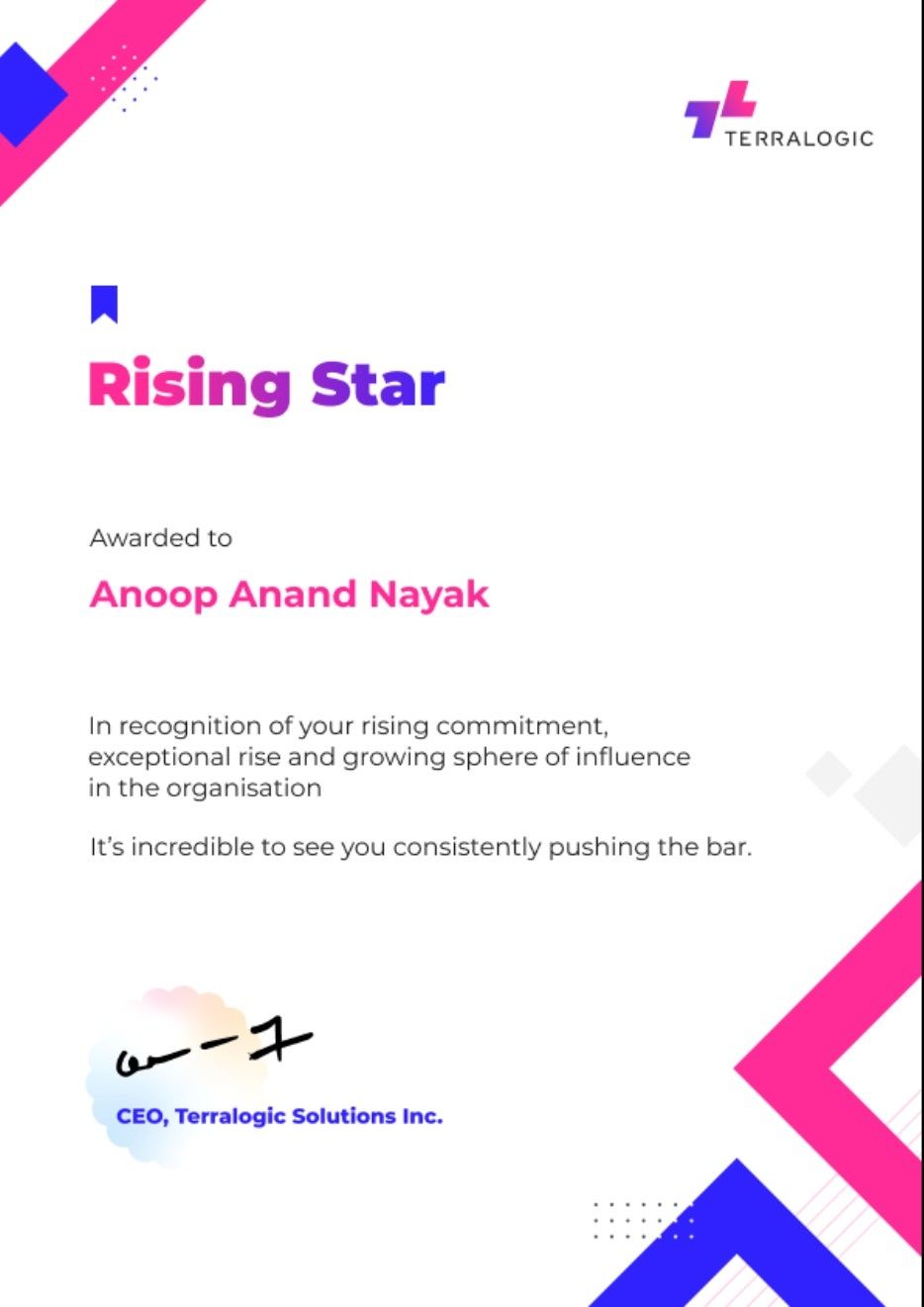 Anoop Nayak on LinkedIn: #thankyou #terralogic #risingstar | 21 comments Anoop Nayak on LinkedIn: #thankyou #terralogic #risingstar | 21 comments