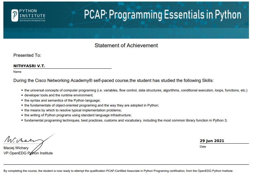NITHYASRI V T on LinkedIn: #cisco #python #programming #latepost NITHYASRI V T on LinkedIn: #cisco #python #programming #latepost