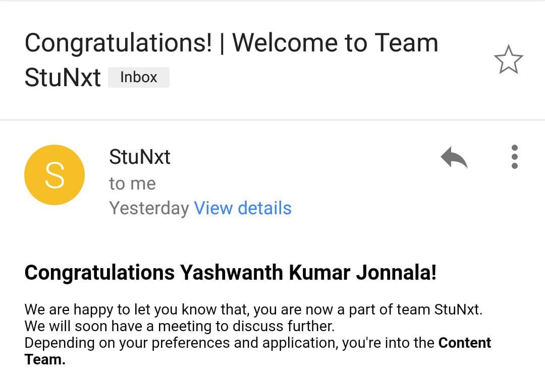 Yashwanth Kumar Jonnala on LinkedIn: #stunxt #internship #socialmedia # ... Yashwanth Kumar Jonnala on LinkedIn: #stunxt #internship #socialmedia # ...