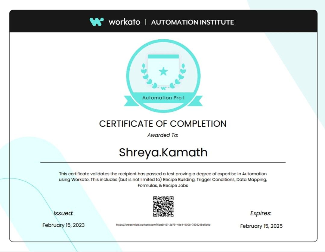 Shreya U Kamath on LinkedIn: #automation #workato Shreya U Kamath on LinkedIn: #automation #workato