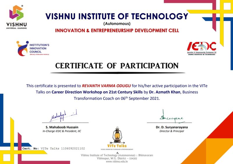 Revanth Varma Odugu on LinkedIn: #vite_talks #participation # ... Revanth Varma Odugu on LinkedIn: #vite_talks #participation # ...