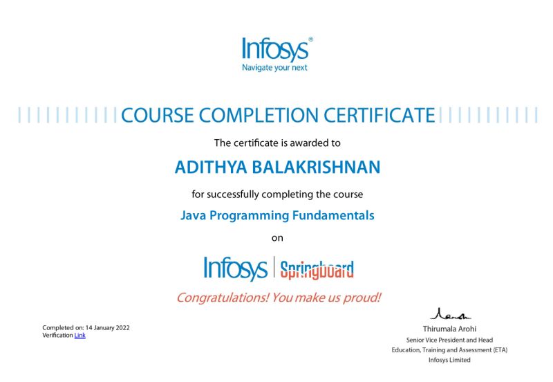 Adithya Balakrishnan on LinkedIn: #infosys #infosysspringboard #java # ... Adithya Balakrishnan on LinkedIn: #infosys #infosysspringboard #java # ...