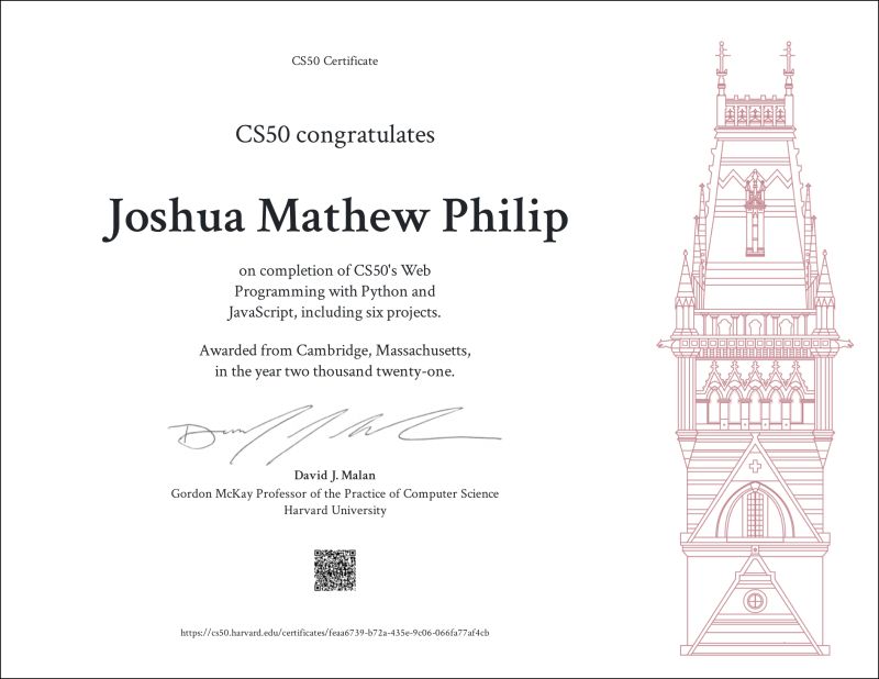 Joshua Mathew Philip on LinkedIn: #cs50w #python #css #javascript # ... Joshua Mathew Philip on LinkedIn: #cs50w #python #css #javascript # ...