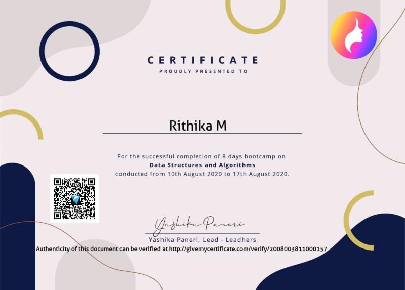 RITHIKA M on LinkedIn: #bootcamp #dsa RITHIKA M on LinkedIn: #bootcamp #dsa