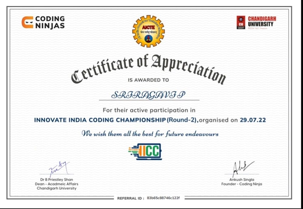 Sriragavi P on LinkedIn: #codingninjas Sriragavi P on LinkedIn: #codingninjas
