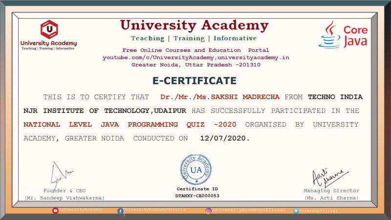 Sakshi Madrecha on LinkedIn: #universityacademy #java #corejava Sakshi Madrecha on LinkedIn: #universityacademy #java #corejava