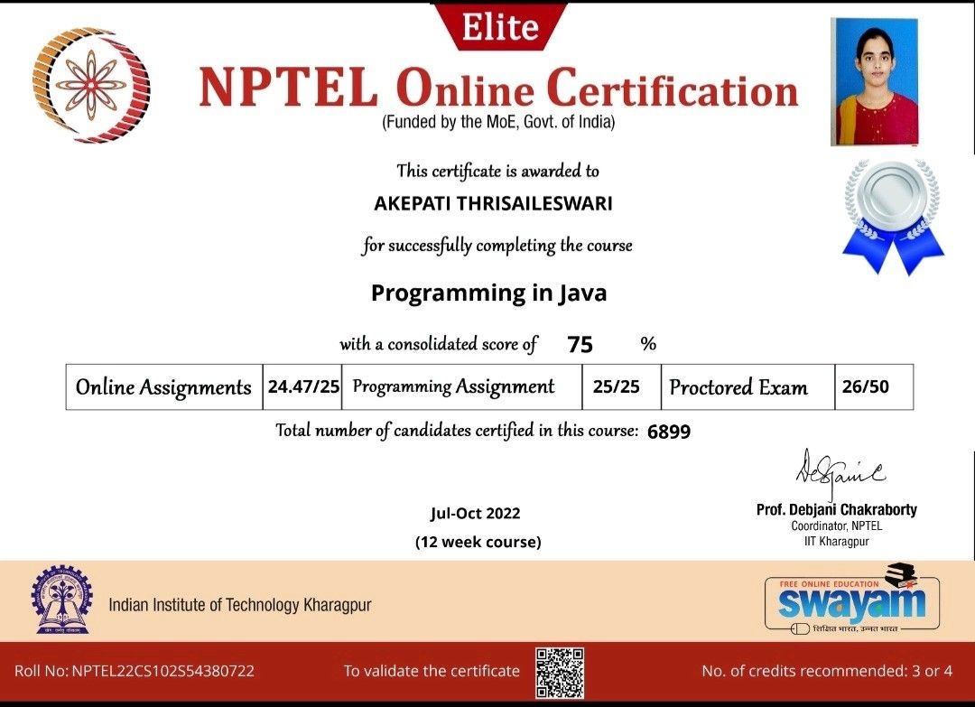 Akepati Thrisaileswari on LinkedIn: #java #nptel Akepati Thrisaileswari on LinkedIn: #java #nptel
