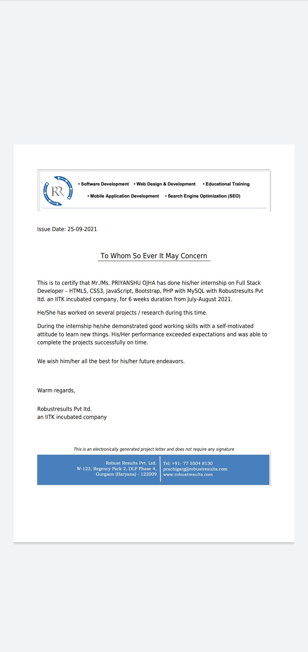 Priyanshu Ojha on LinkedIn: #internship #experience #fullstack Priyanshu Ojha on LinkedIn: #internship #experience #fullstack