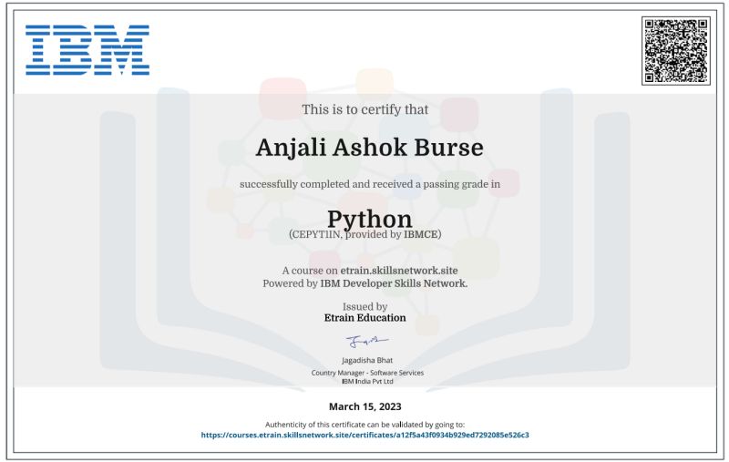 Anjali Burse on LinkedIn: #python #ibm #certificate Anjali Burse on LinkedIn: #python #ibm #certificate