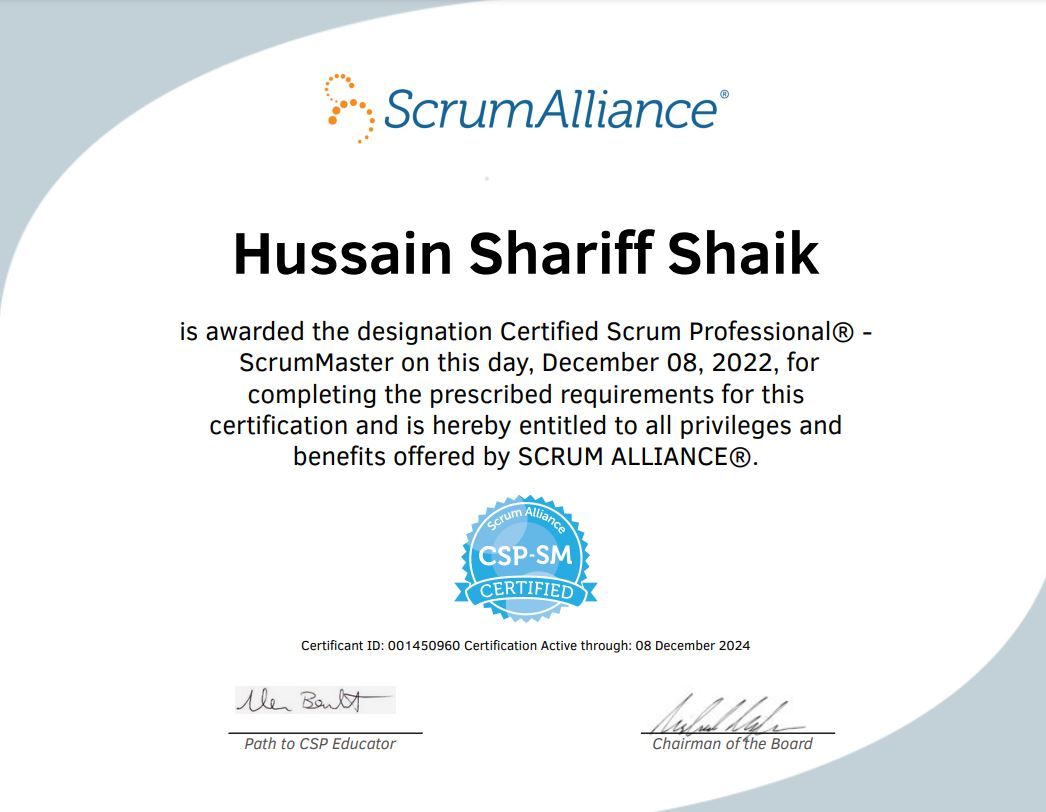 Hussain Shariff Shaik, PMP,CSP-SM, SAFe on LinkedIn: Successfully ... Hussain Shariff Shaik, PMP,CSP-SM, SAFe on LinkedIn: Successfully ...