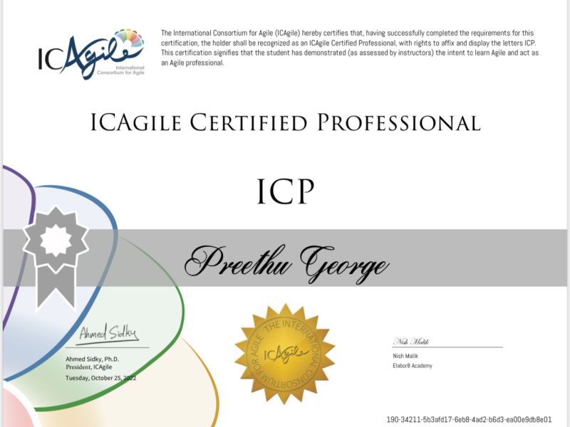 Preethu George on LinkedIn: #icagile #certificateofcompletion Preethu George on LinkedIn: #icagile #certificateofcompletion