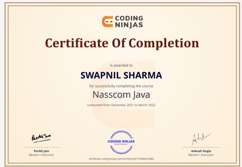 Swapnil Sharma on LinkedIn: #codingninjas #nasscom #java Swapnil Sharma on LinkedIn: #codingninjas #nasscom #java