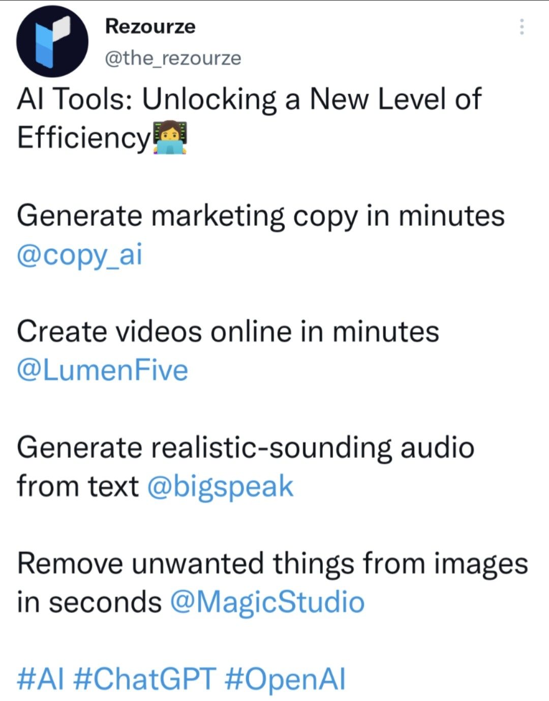 Rezourze on LinkedIn: #ai #chatgpt #openai #marketing Rezourze on LinkedIn: #ai #chatgpt #openai #marketing