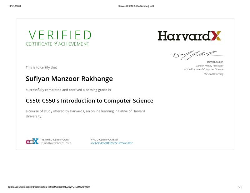 Sufiyan Rakhange on LinkedIn: Finally got the verified certificate ... Sufiyan Rakhange on LinkedIn: Finally got the verified certificate ...