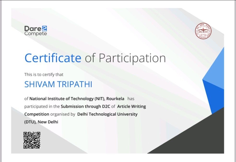 Shivam Tripathi on LinkedIn: #d2c #articlewriting #dare2compete #dtu Shivam Tripathi on LinkedIn: #d2c #articlewriting #dare2compete #dtu