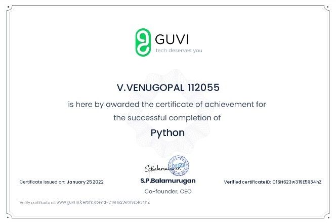 VenuGopal V on LinkedIn: Python Course Completion Certificate VenuGopal V on LinkedIn: Python Course Completion Certificate