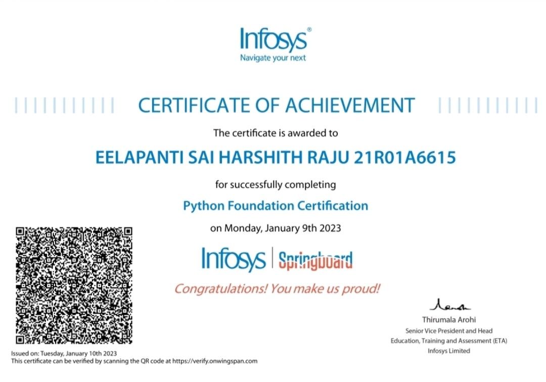 Sai Harshith Raju Eelapanti on LinkedIn: #python #infosysspringboard # ... Sai Harshith Raju Eelapanti on LinkedIn: #python #infosysspringboard # ...