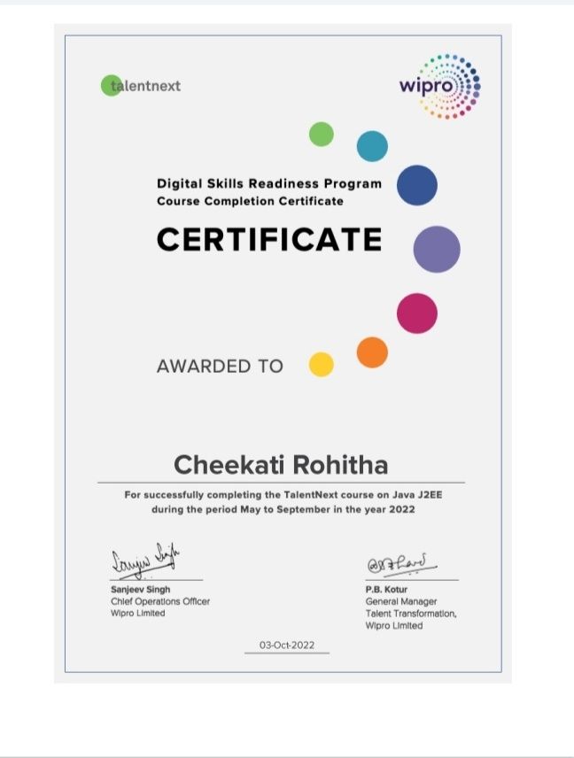 Cheekati Rohitha on LinkedIn: #java #talentnext #wipro Cheekati Rohitha on LinkedIn: #java #talentnext #wipro