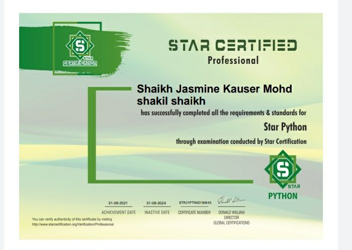 Er. Shaikh Jasmine Kauser on LinkedIn: #pythoncertification Er. Shaikh Jasmine Kauser on LinkedIn: #pythoncertification