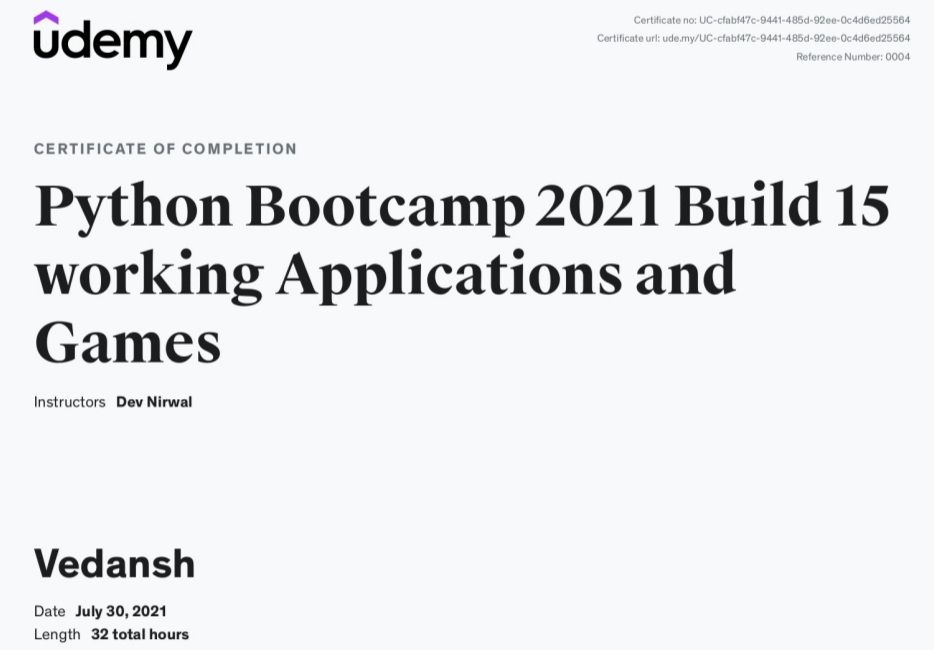 Vedansh Garg on LinkedIn: #python #udemy Vedansh Garg on LinkedIn: #python #udemy
