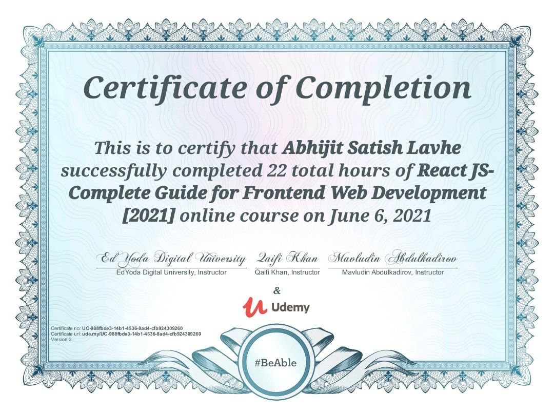 Abhijit Lavhe on LinkedIn: Udemy React Js Frontend Web Development ... Abhijit Lavhe on LinkedIn: Udemy React Js Frontend Web Development ...