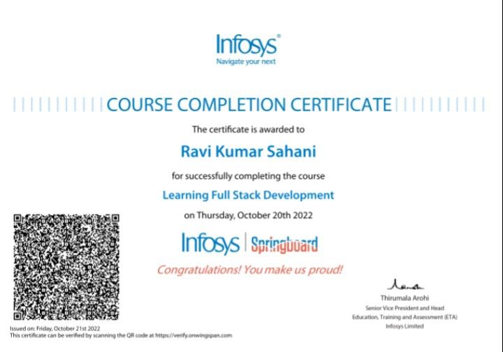 Ravi Kumar Sahani on LinkedIn: I have completed my full Stack ... Ravi Kumar Sahani on LinkedIn: I have completed my full Stack ...