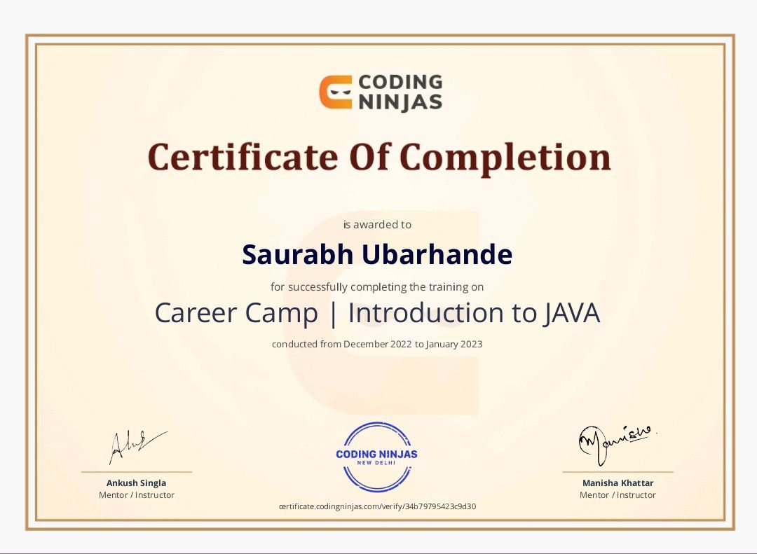 Saurabh Ubarhande on LinkedIn: #javaprogramming #codingninjas Saurabh Ubarhande on LinkedIn: #javaprogramming #codingninjas