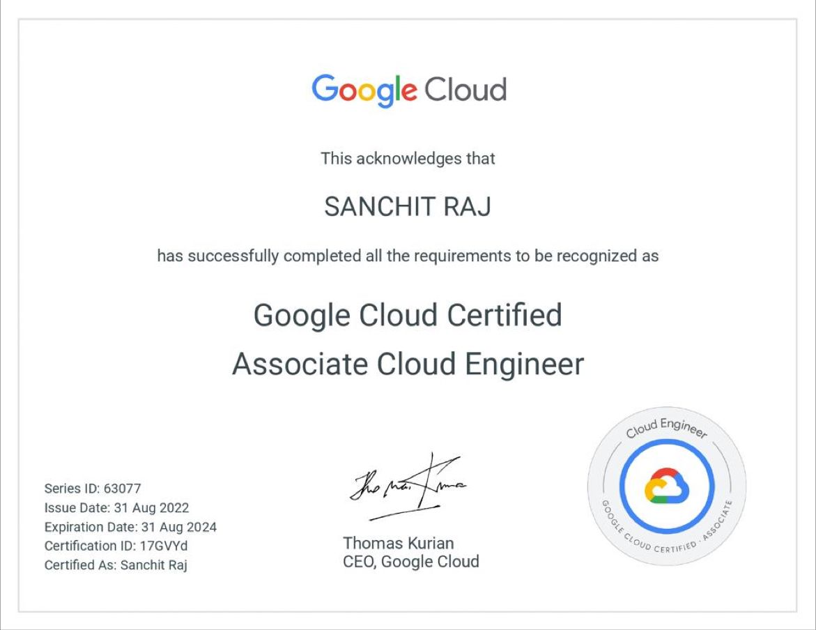 Sanchit Raj on LinkedIn: #cloud #googlecloudcertified #learning Sanchit Raj on LinkedIn: #cloud #googlecloudcertified #learning