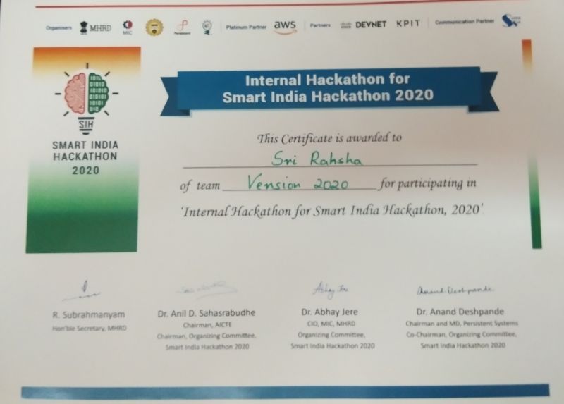 Sriraksha N S on LinkedIn: #smartindia #hackathon Sriraksha N S on LinkedIn: #smartindia #hackathon