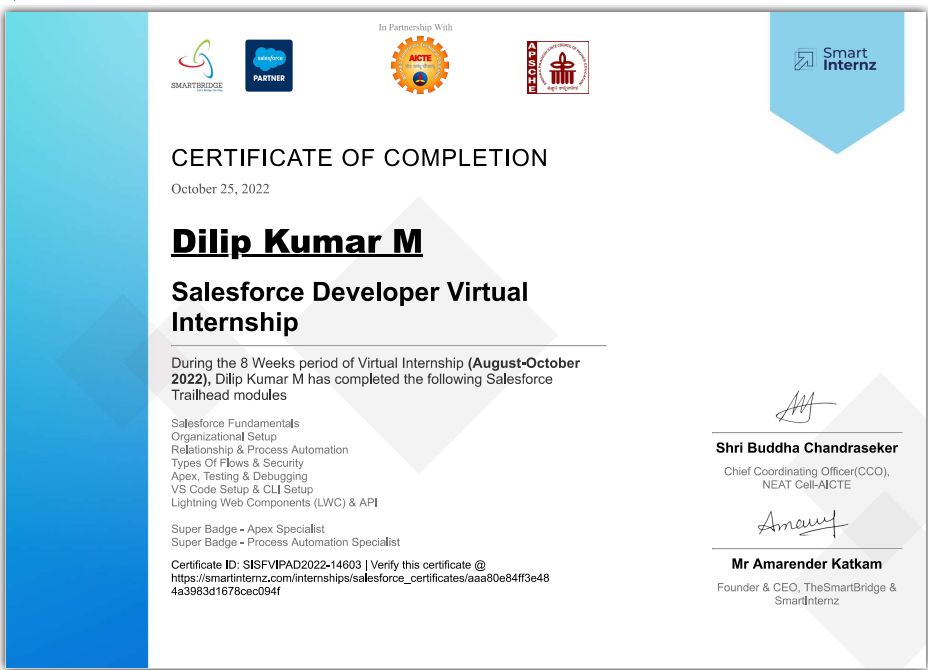 Dilip Kumar Mancha on LinkedIn: #internship #developer #salesforce Dilip Kumar Mancha on LinkedIn: #internship #developer #salesforce