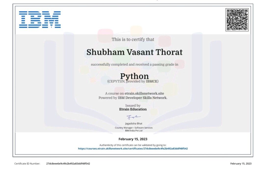 I completed my certification on Python issued by Etrain Education Pvt ... I completed my certification on Python issued by Etrain Education Pvt ...