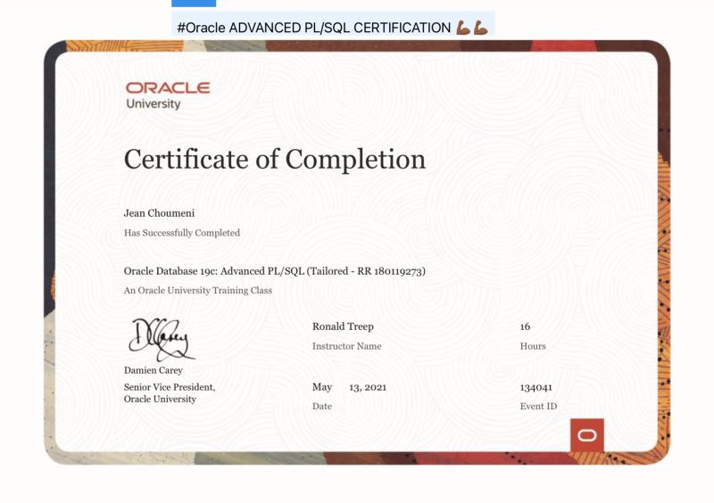 Jean Chouameni on LinkedIn: #oracle #university #plsql #data #database Jean Chouameni on LinkedIn: #oracle #university #plsql #data #database