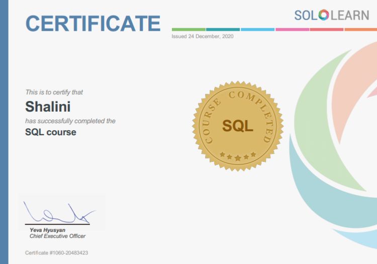 Shalini Sharma on LinkedIn: Sql completion certificate ☺️ Shalini Sharma on LinkedIn: Sql completion certificate ☺️