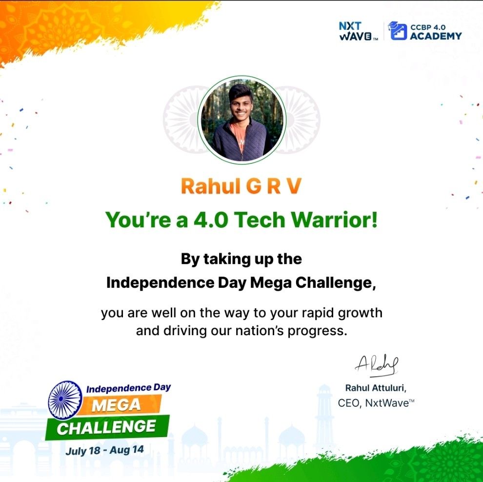 Rrahul Guturii on LinkedIn: #nxtwave #ccbp #coding #1hourofcode Rrahul Guturii on LinkedIn: #nxtwave #ccbp #coding #1hourofcode