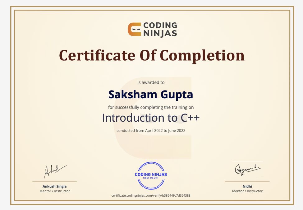 Saksham Gupta on LinkedIn: #learning #codingninjas #dsa #code #cpp Saksham Gupta on LinkedIn: #learning #codingninjas #dsa #code #cpp